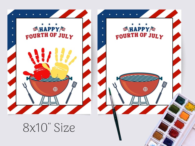 Fourth of July Handprint Art Craft Printable Grill Handprint | Etsy