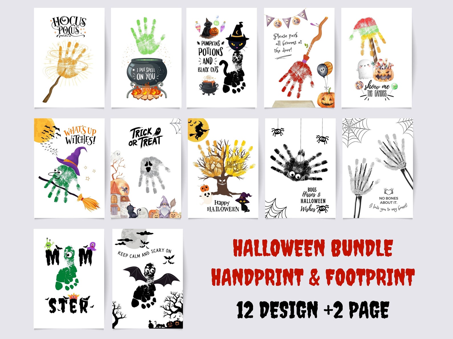 Halloween Handprint Footprint Craft Bundle Halloween - Etsy