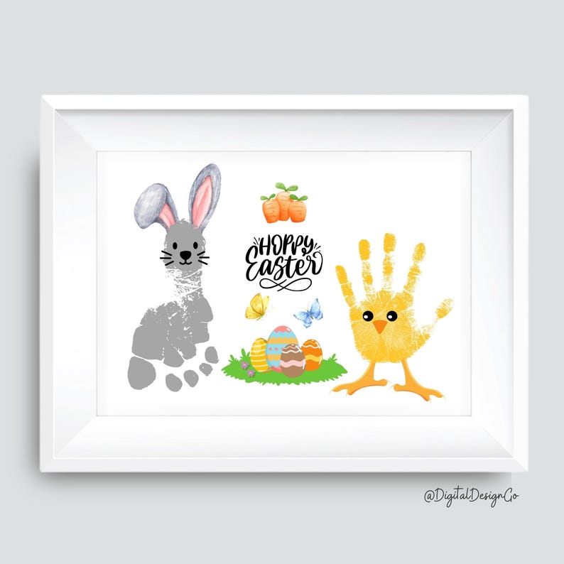 Hoppy Easter Footprint Handprint Art Craft, Easter Bunny Chick Craft ...