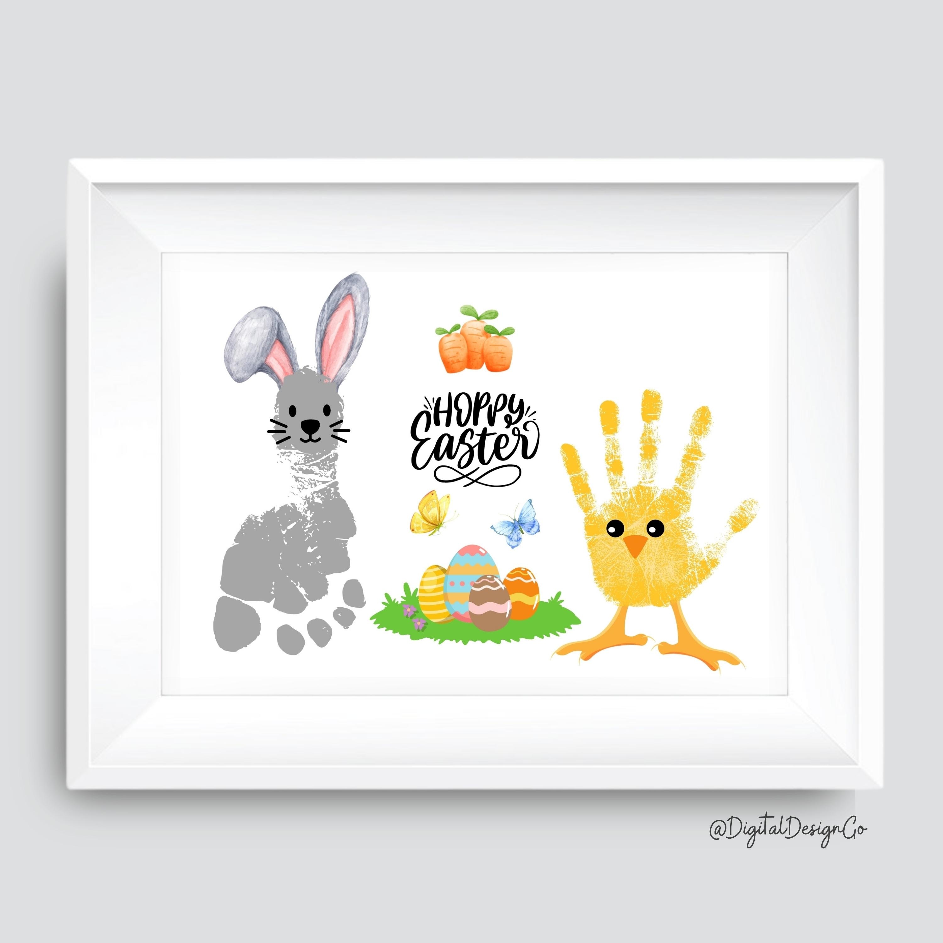 Hoppy Easter Footprint Handprint Art Craft, Easter Bunny Chick Craft ...