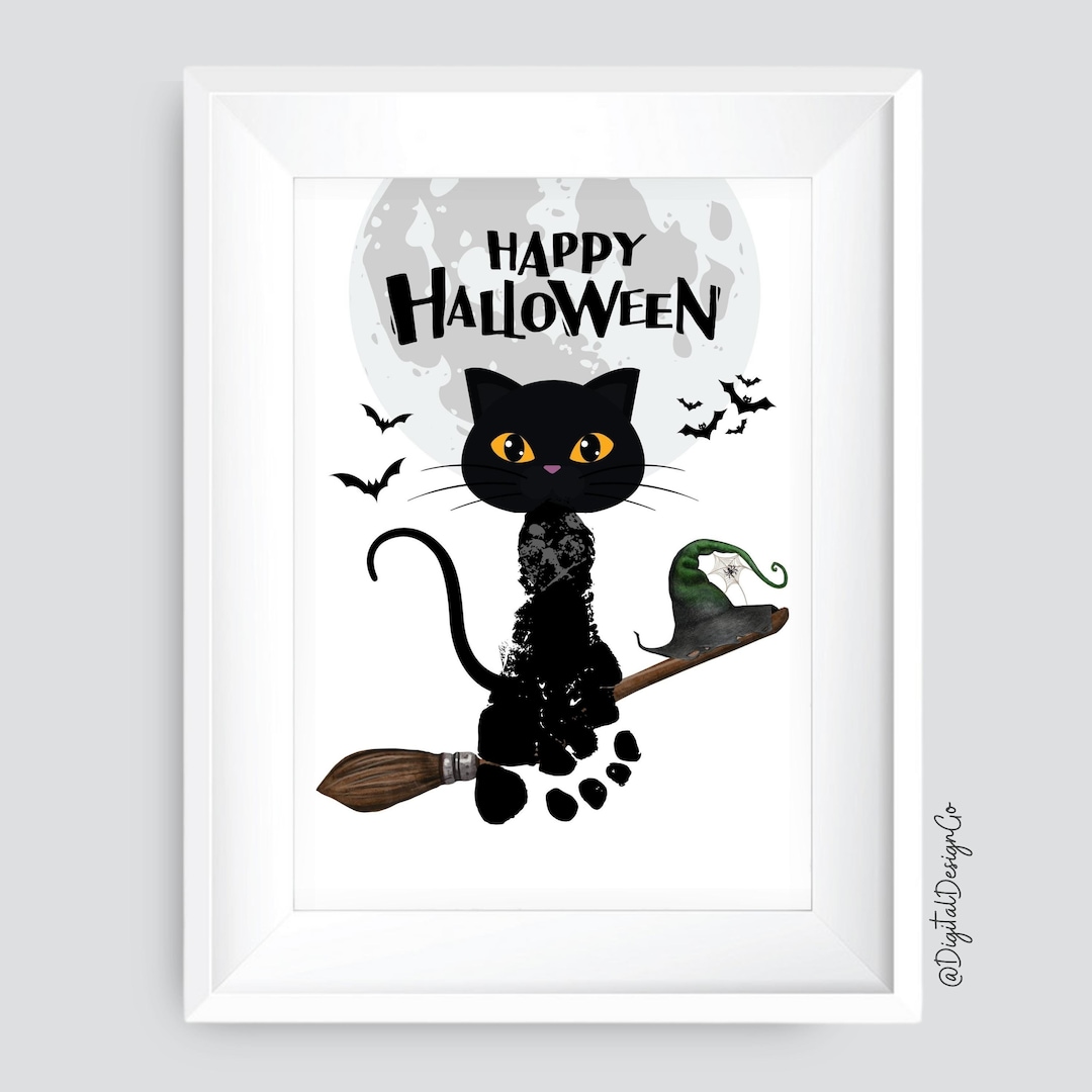 Halloween Footprint Art Craft, Black Cat, Kids Baby Toddler, DIY ...