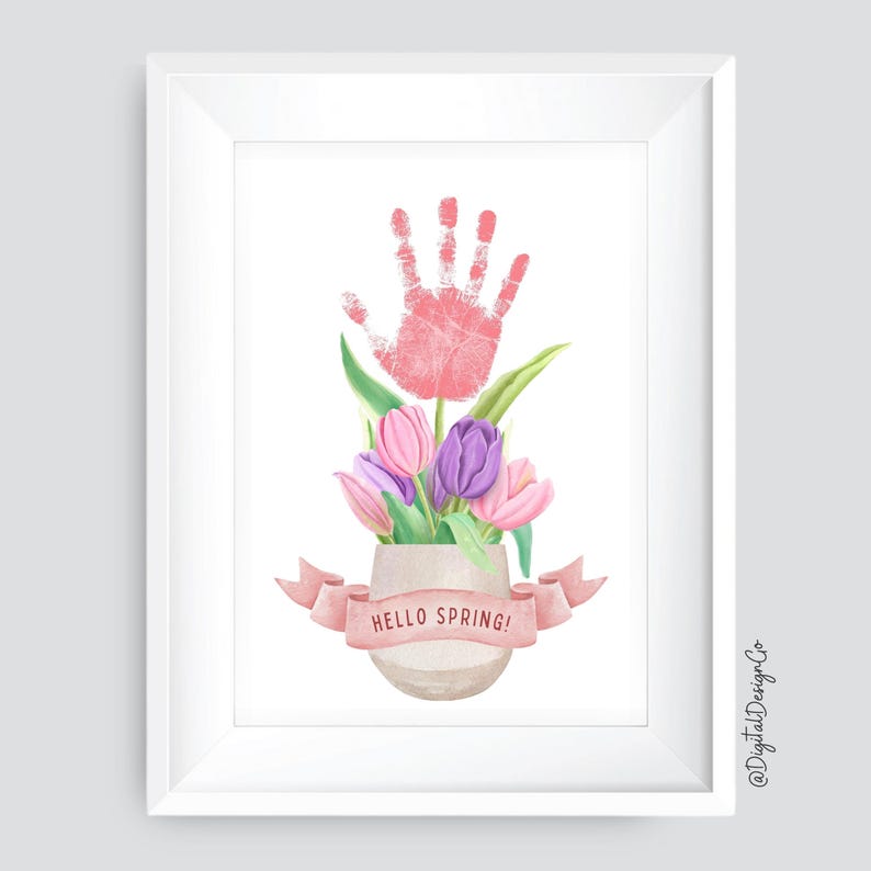 Spring Handprint Art Craft, Hello Spring, Tulip Handprint Craft for ...
