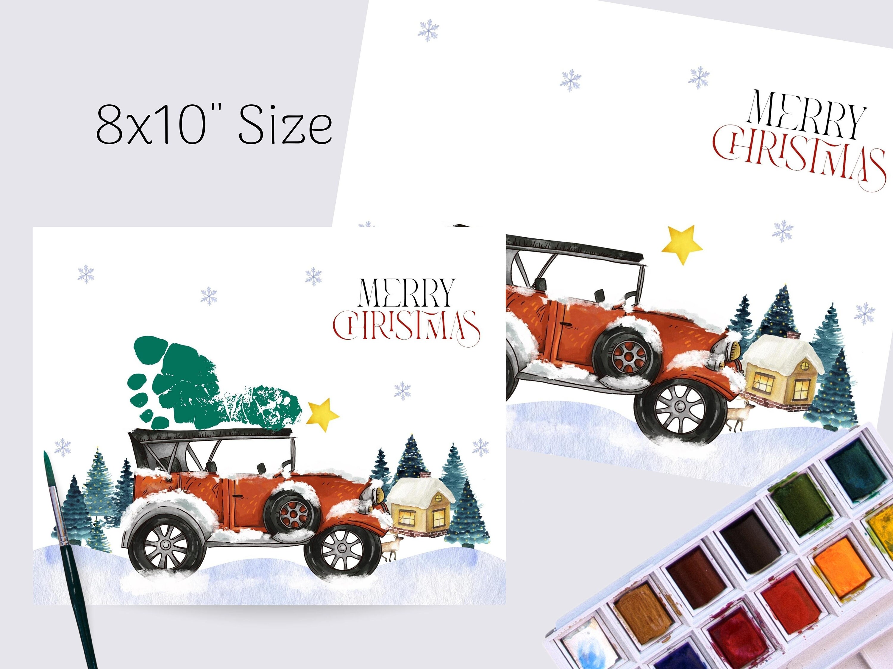 Merry Christmas Tree Footprint Craft Watercolor Red Car - Etsy
