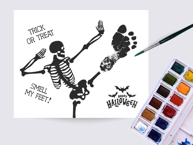 Halloween Footprint Art Skeleton Trick or Treat Smell My - Etsy