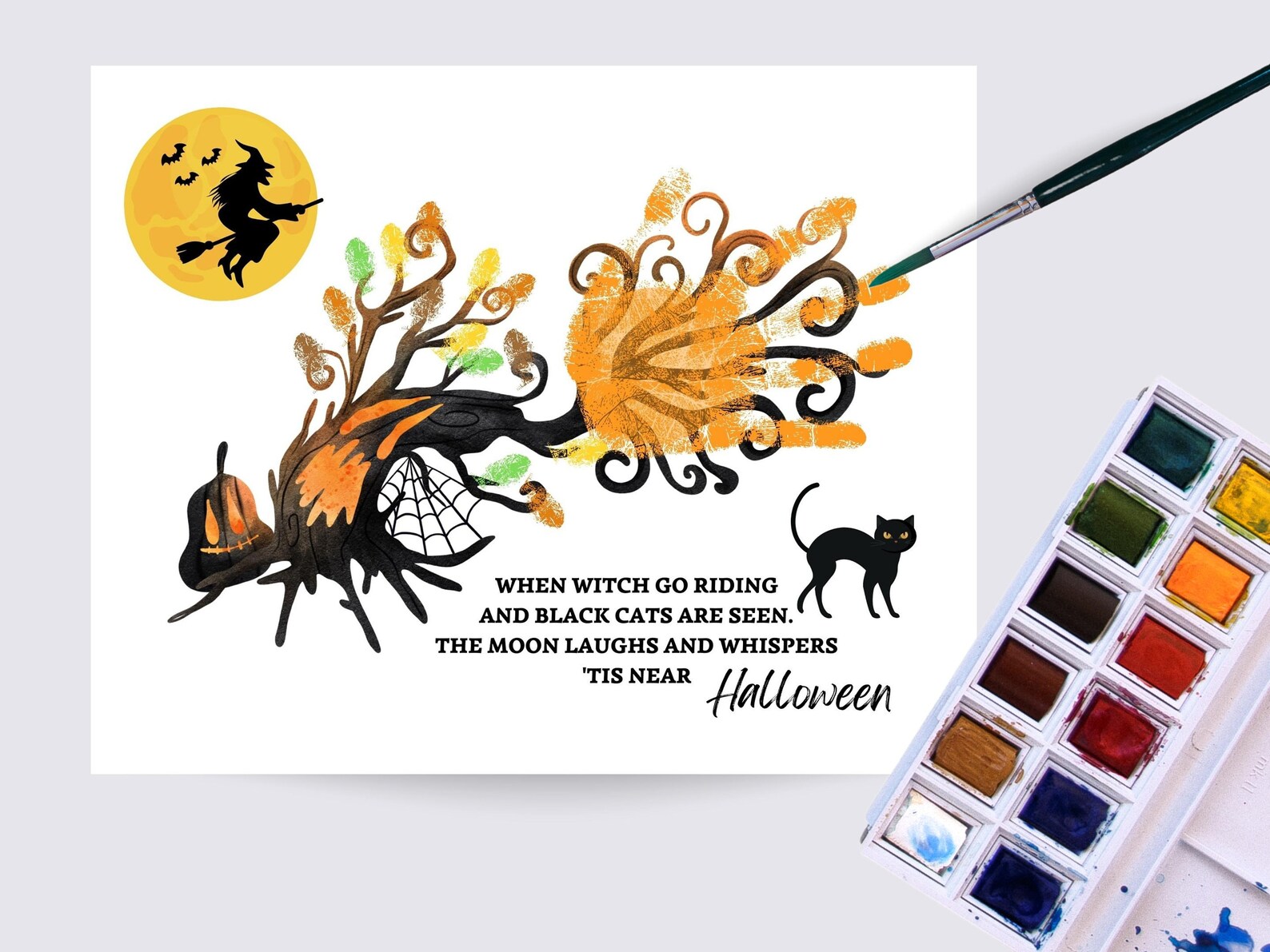 Halloween Tree Handprint Fingerprint Art Poem Happy - Etsy