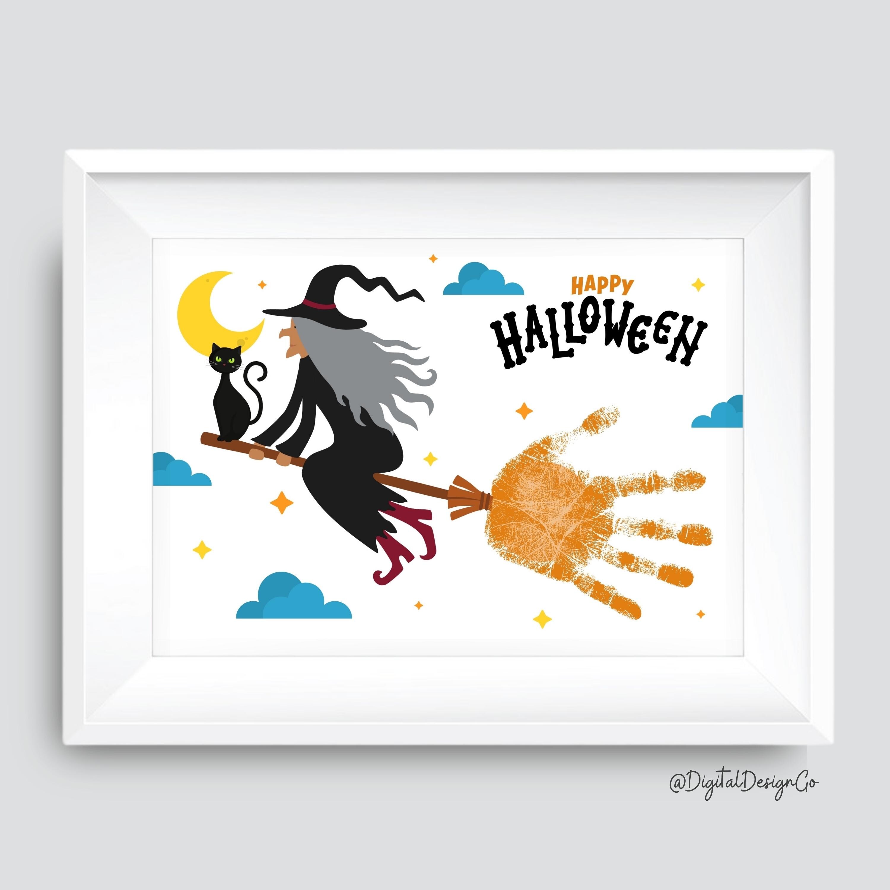Halloween Handprint Art Craft, Witch Broom Stick, Kids Baby Toddler ...