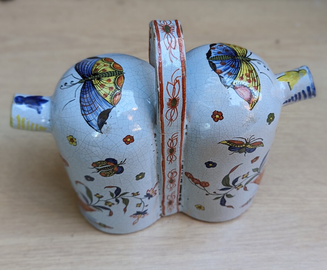 19th Century French Faience Quimper Oil & Vinegar Pitchers Cruet Set - Etsy