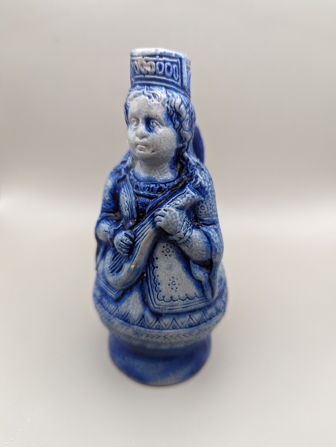 Antique German Glazed Blue and Grey Stoneware Small Lady Jug, Vintage ...