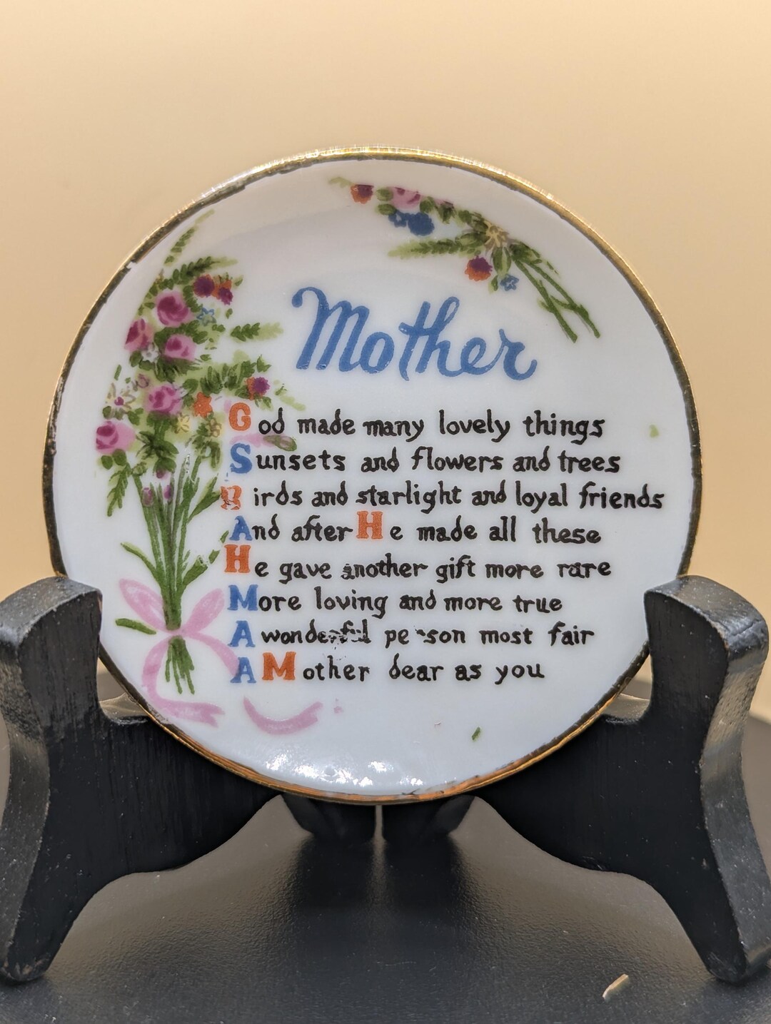 Commemorative Miniature Mother Plate Vintage From 1960's Floral Pattern ...