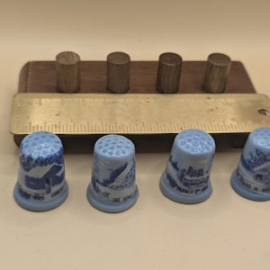 Vintage FOUR Rare Porcelain Thimbles Currier & Ives the Old Homestead ...