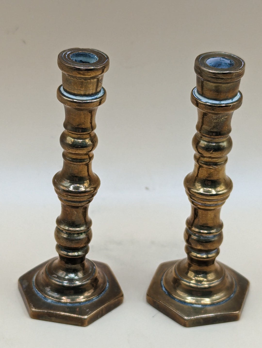Vintage Miniature Brass Candlesticks, Pair-2.375 Pair of Small Cast ...