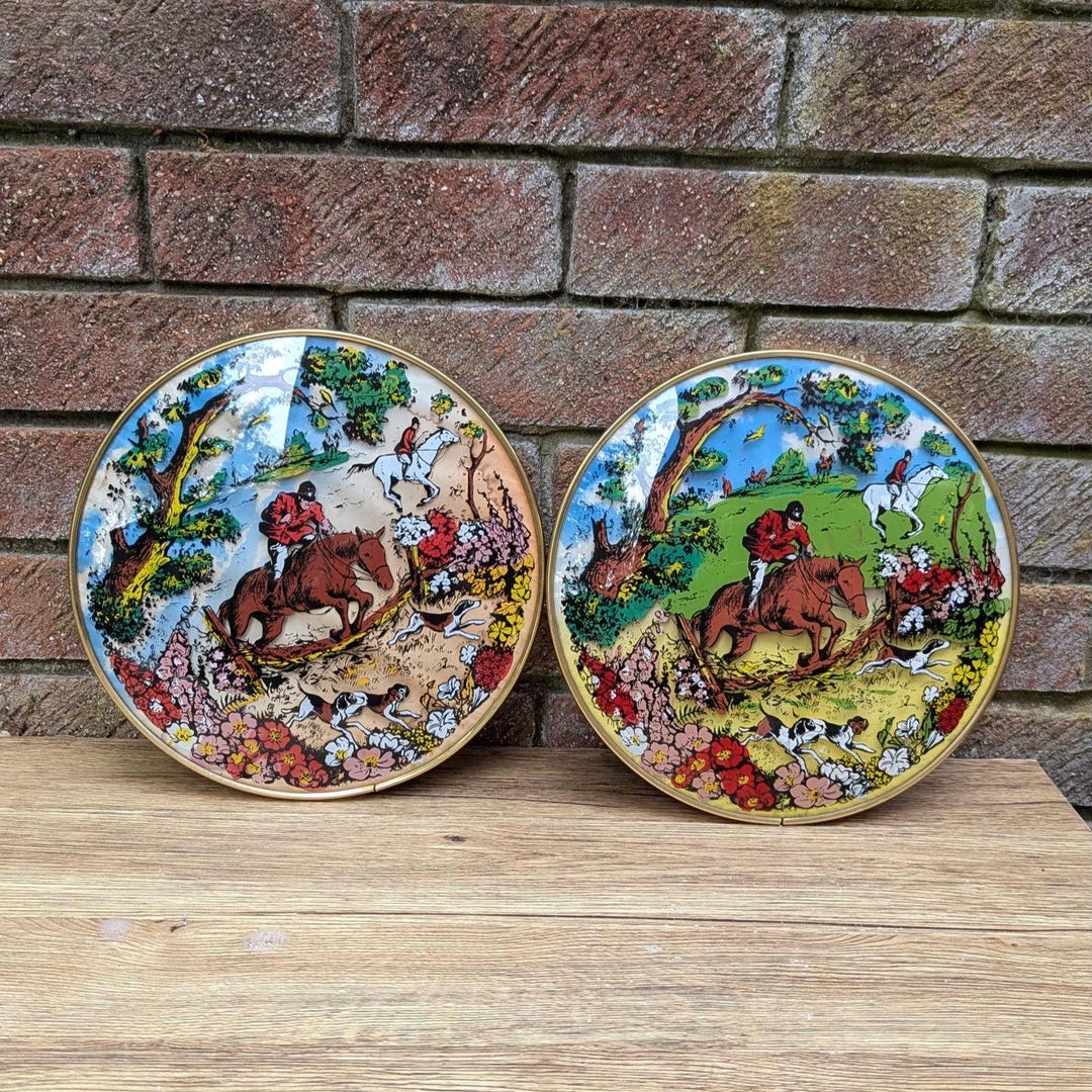 TWO Great Kitsch Items, 10inches Reversed Painted Convex Glass Over a ...