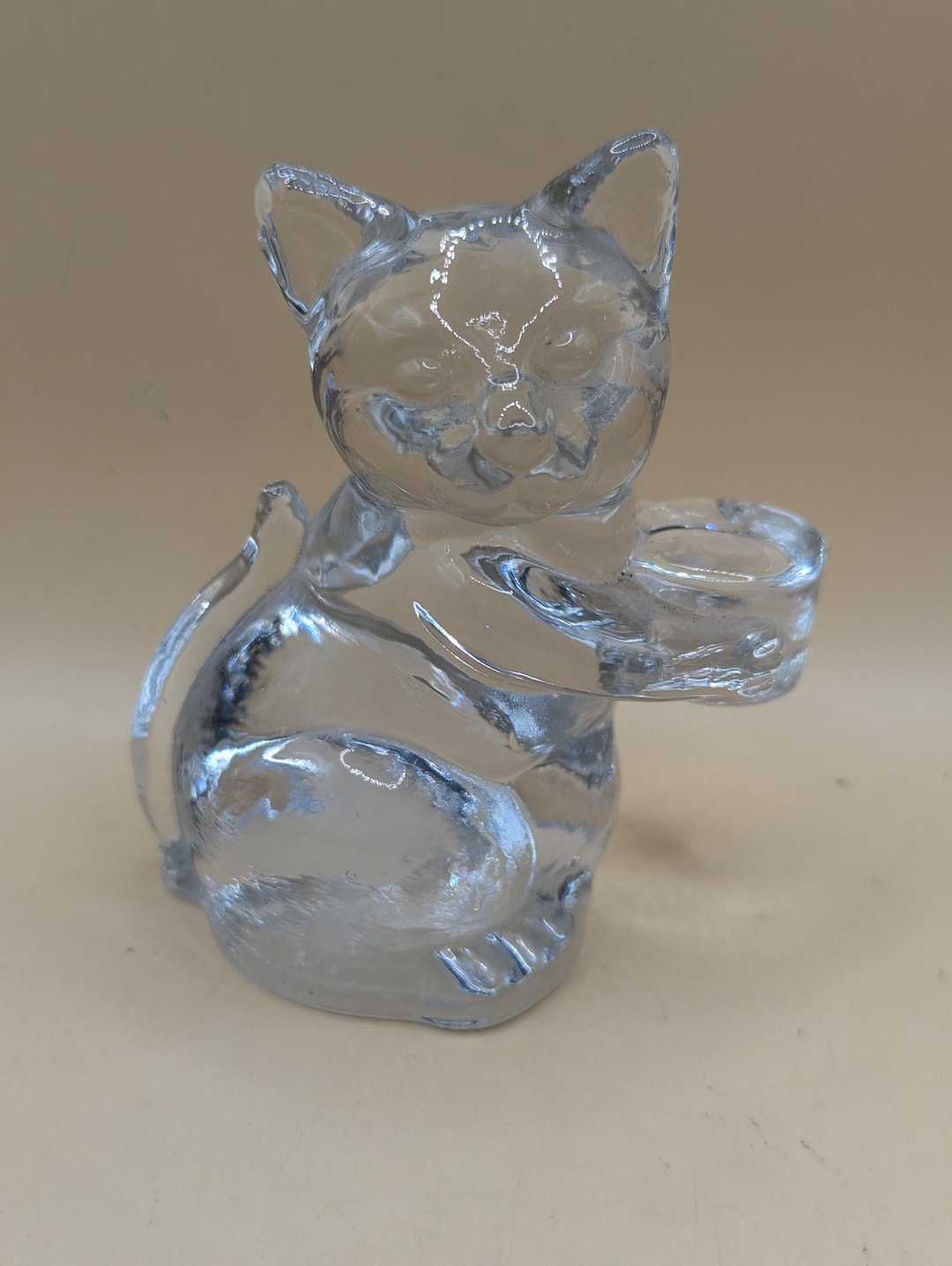 Vintage Heavy Set Glass Cat Paperweight, Holding an Object. No Cracks ...