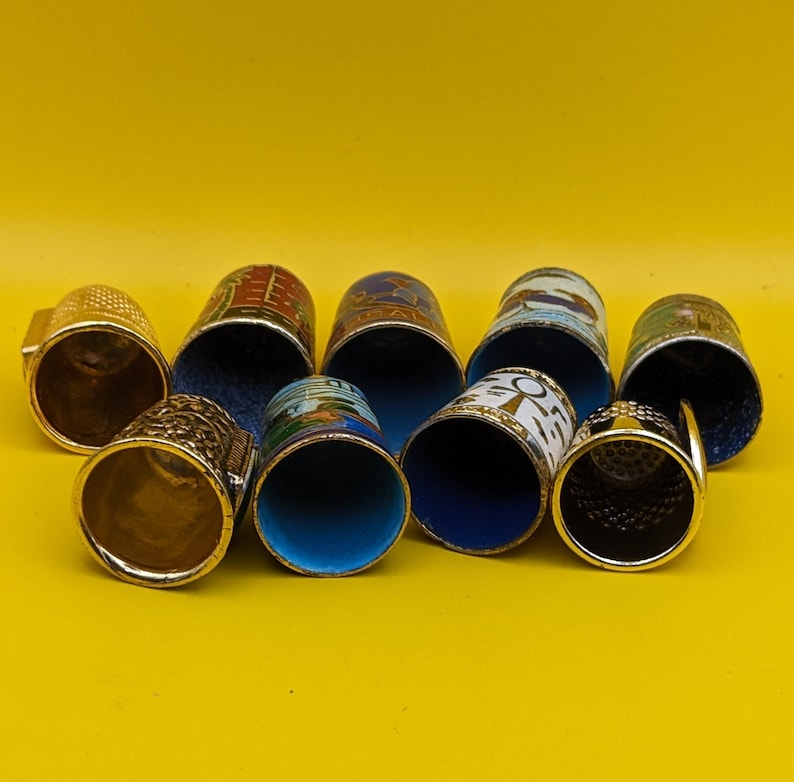 Vintage Thimble Metal Enameled Thimbles 9 Pieces RARE - Etsy
