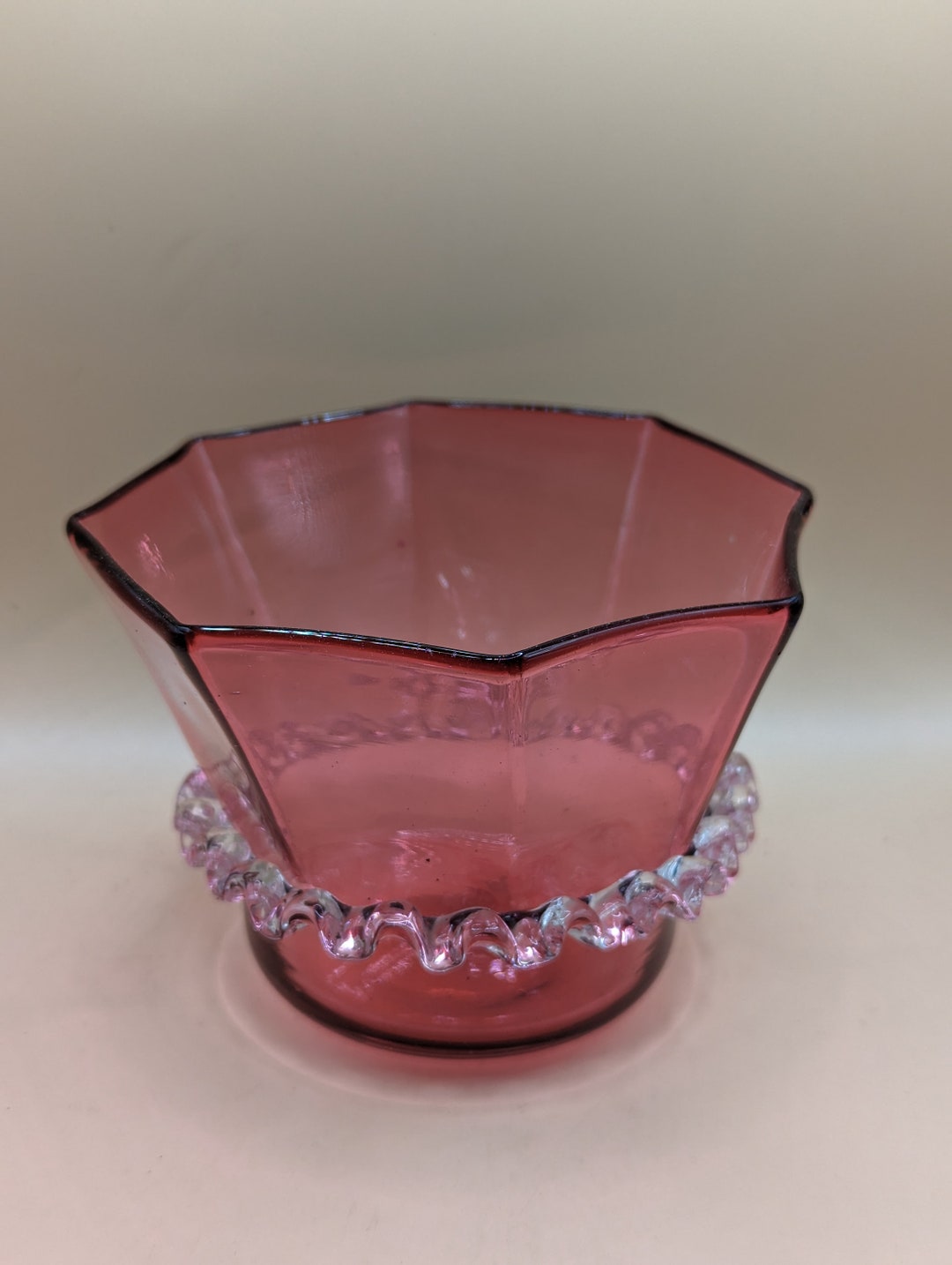 Antique Cranberry Red/pink Glass Bowl With Angled Edges and Clear Glass ...