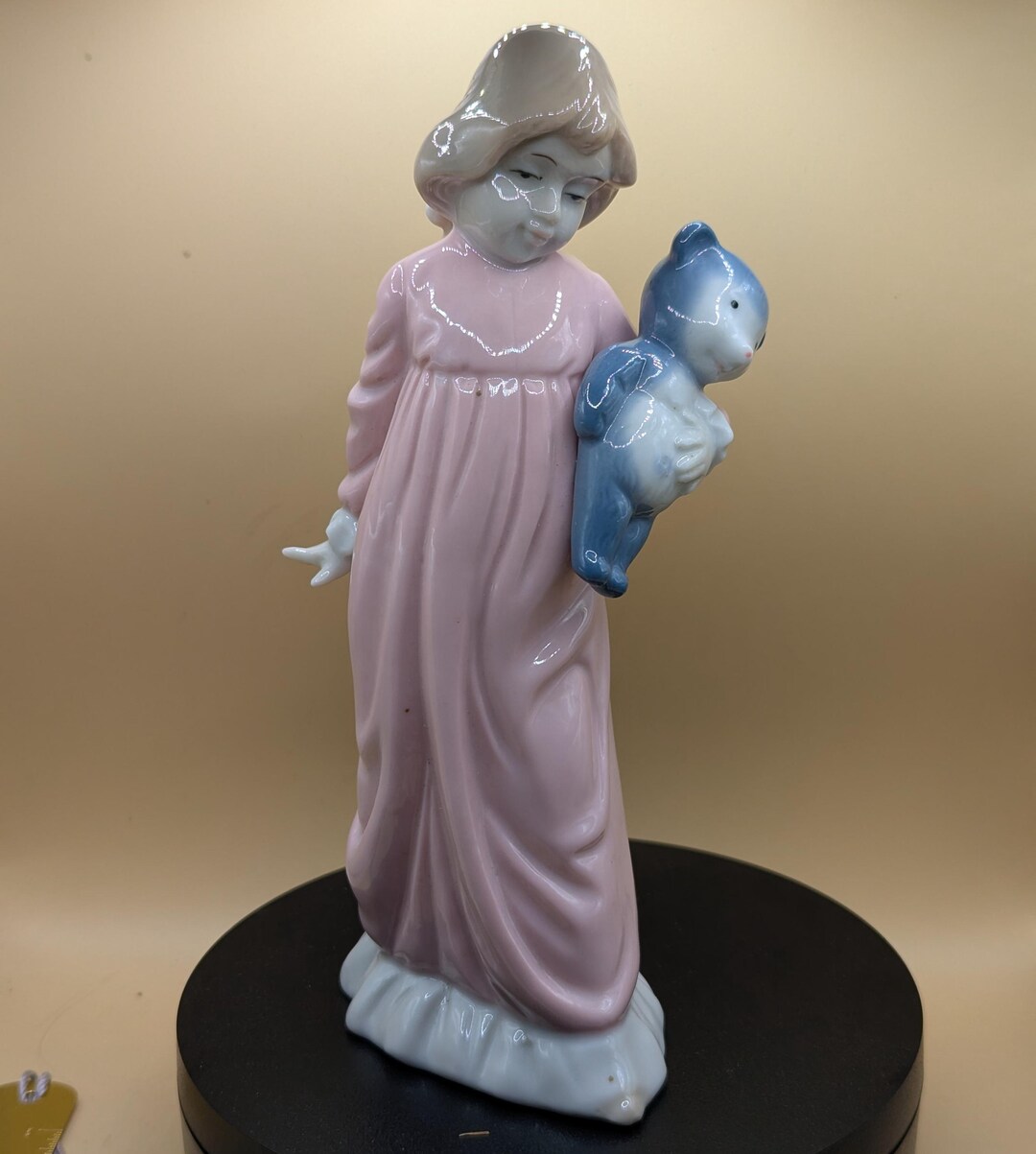 Adorable Little Girl in A Pink Night Gown and Holding A Blue Teddy Bear ...