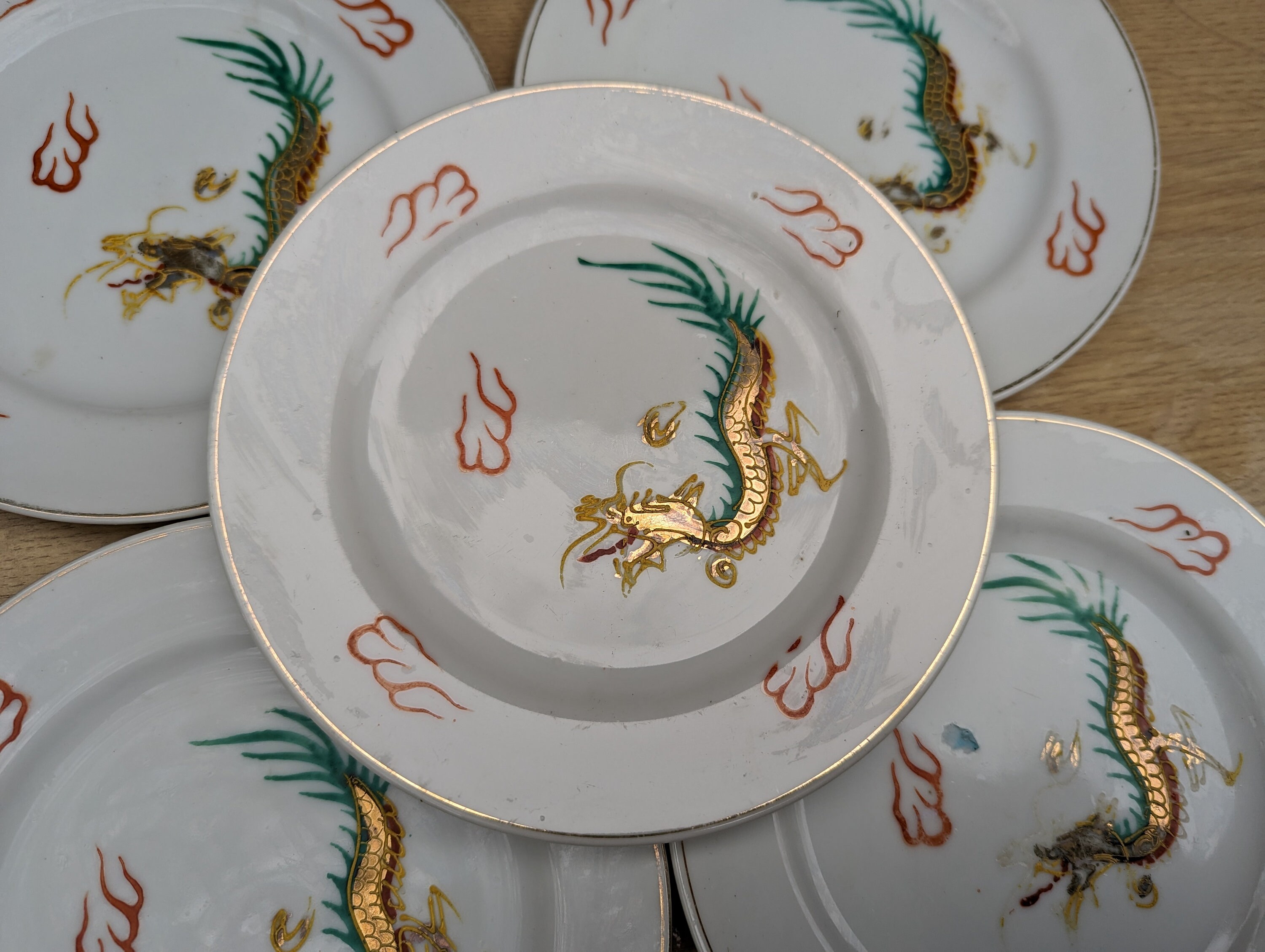 Five Japanese Porcelain Golden Dragon Plates - Etsy