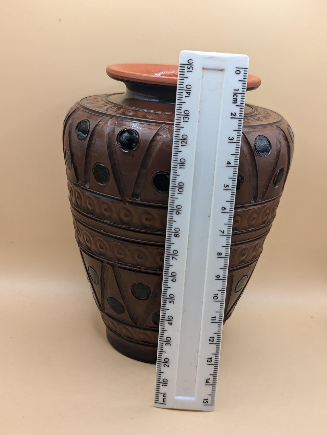 Geometric Design Ceramic Vase From the 1960s, Hand Decorated, Carved ...