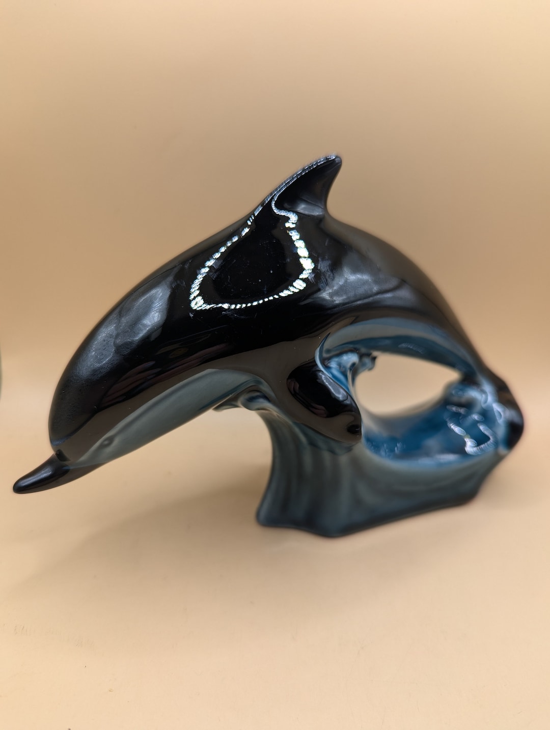 17 Cm Poole Pottery Blue Black Classic Leaping Dolphin Animal Figurine ...