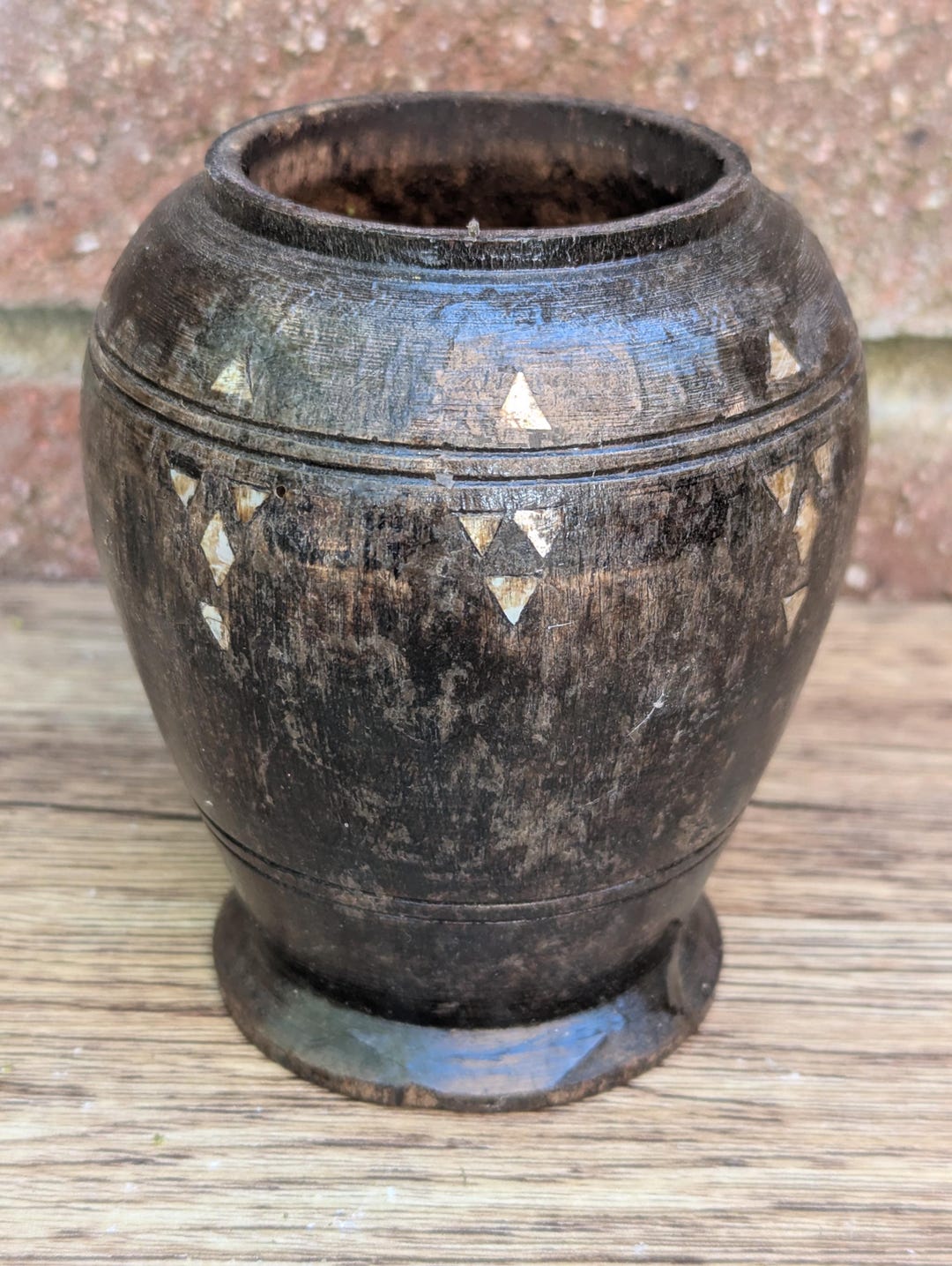 Jar Made From Wood Africa With Mother of Pearl Triangles 1950 to 1960 ...