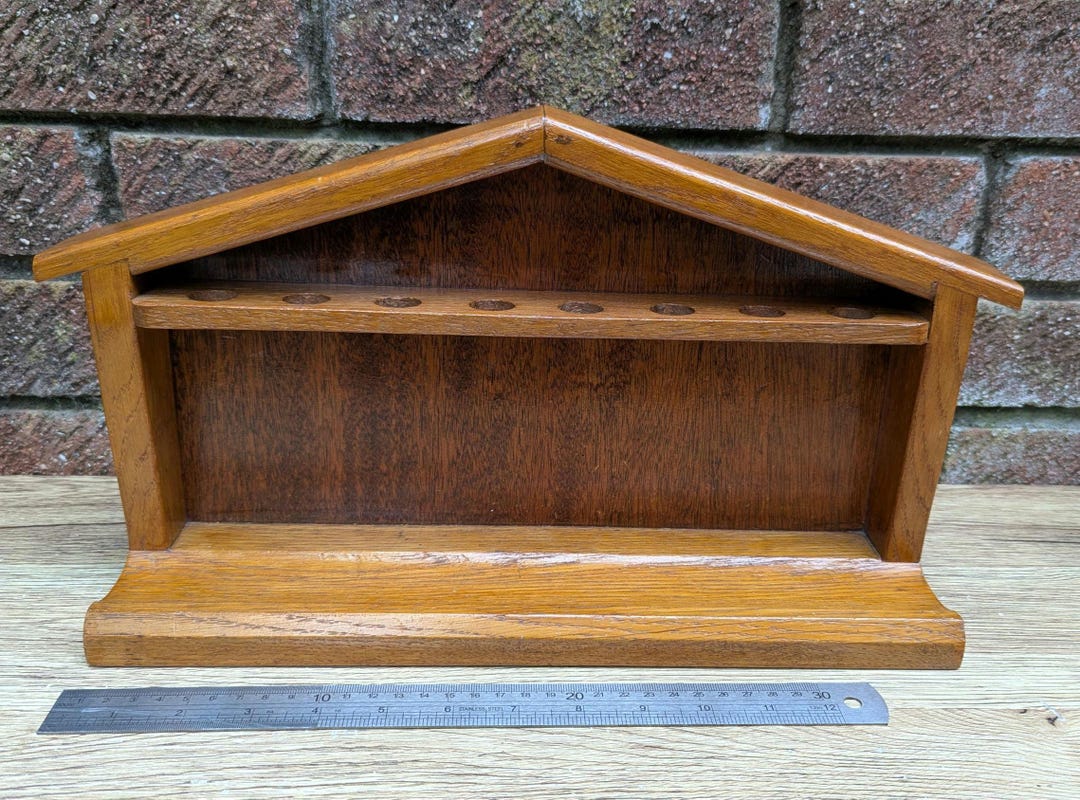 1970s Solid Teak Pipe Rack – Holds 8 Pipes With Rear Pipe Cleaner ...