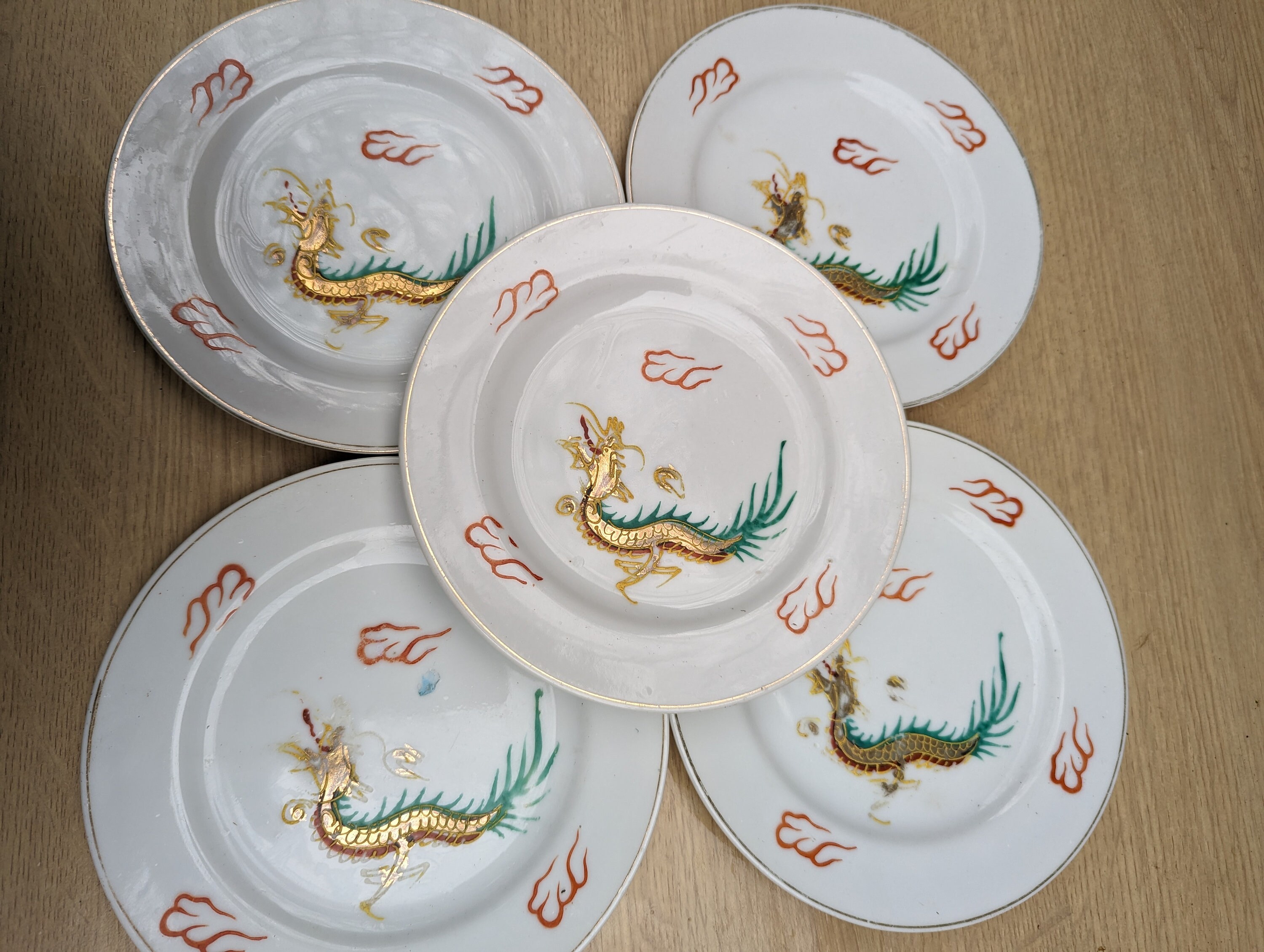 Five Japanese Porcelain Golden Dragon Plates - Etsy
