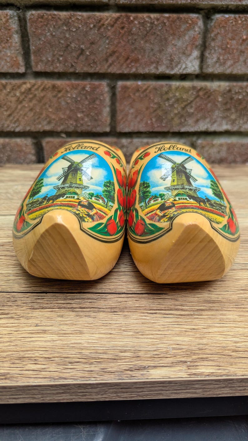 Vintage 1980s Dutch Wooden Clogs – Hand-painted Holland Windmill ...