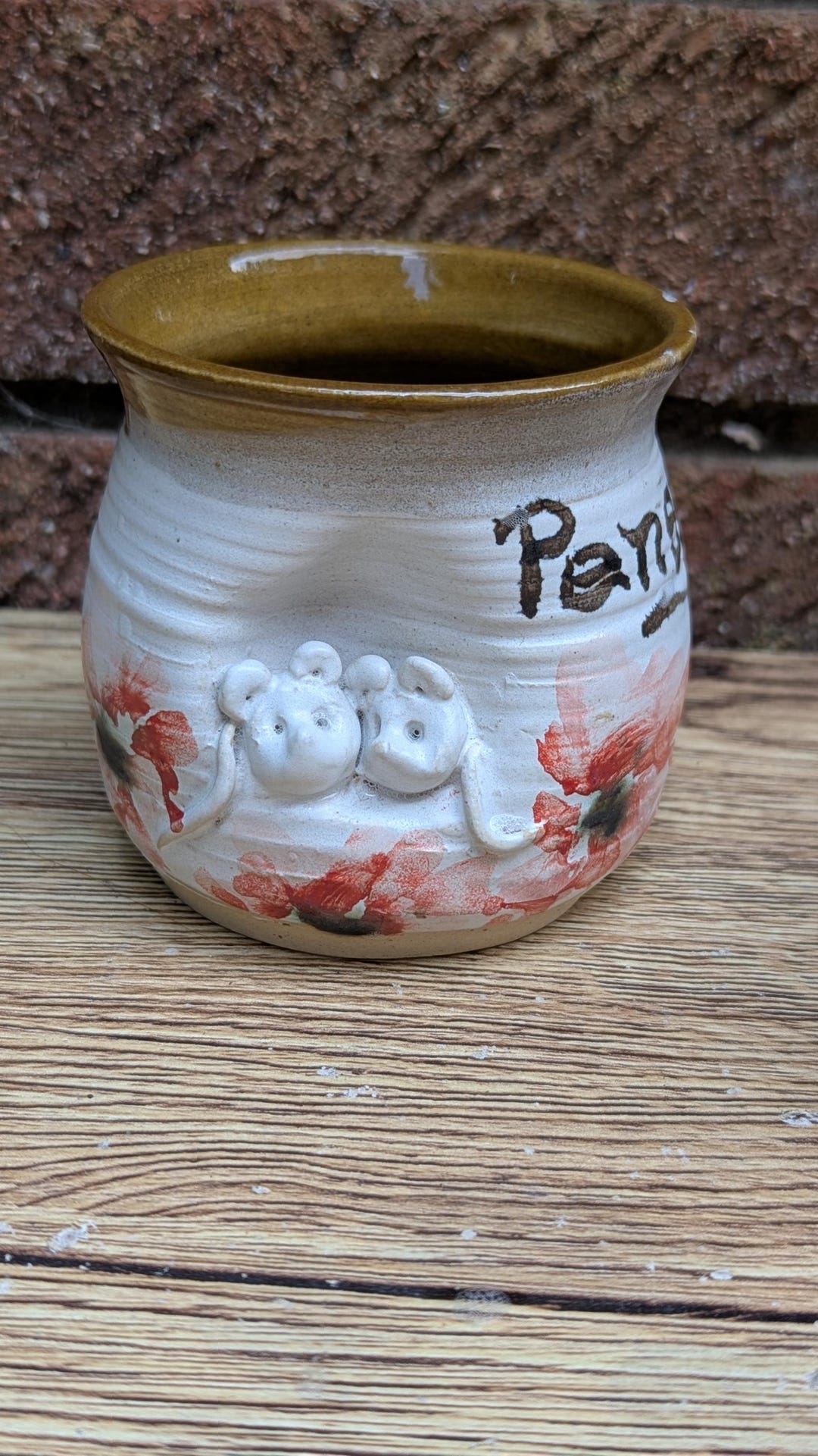 Lyn Sandford Studio Pottery “pens” Holder With Mice & Poppy Design ...