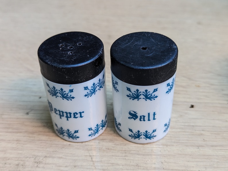 Vintage Salt and Pepper Condiment Set, Blue and White - Etsy