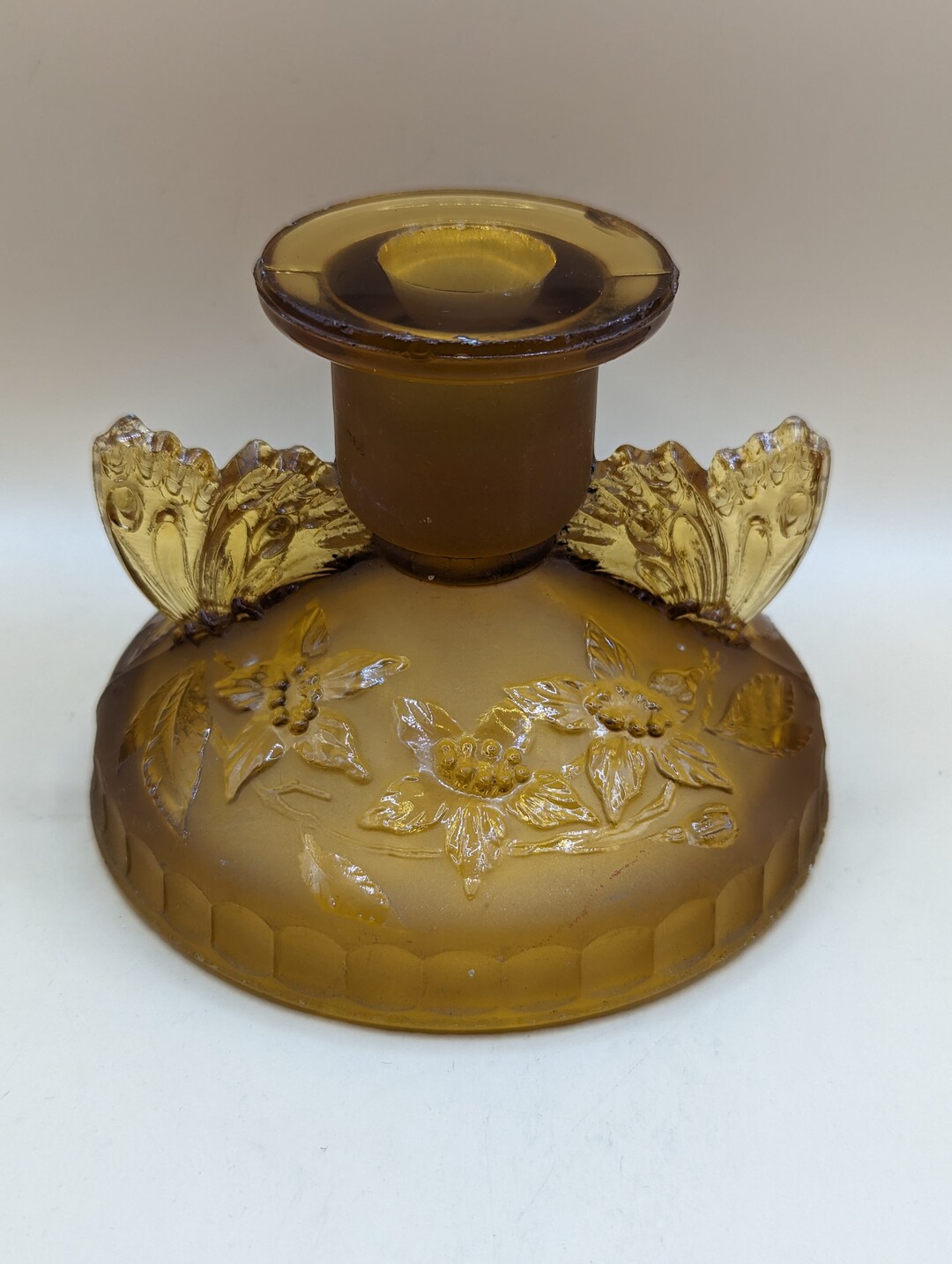 Sowerby Art Deco 1930's Amber Glass Butterfly Candlestick - Etsy
