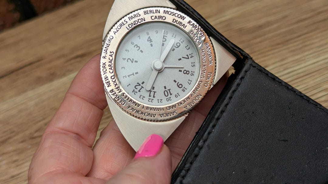 1980s World Time Travel Alarm Clock – Leather Case – Retro Jet Age ...