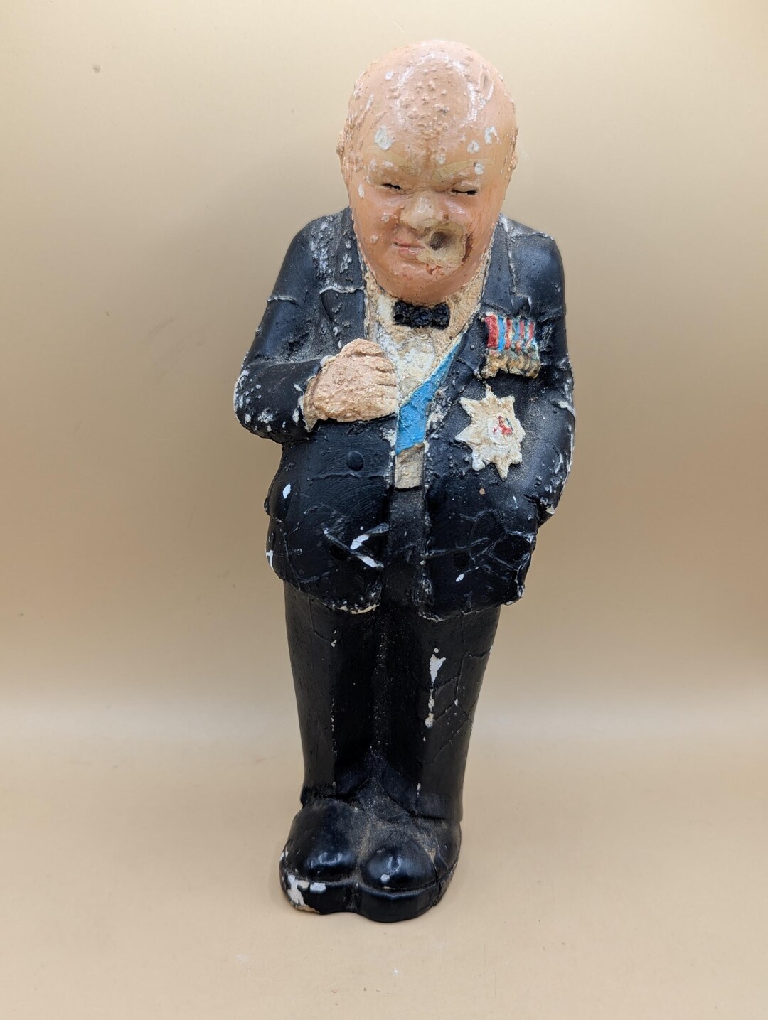 An Extremely Worn and Damaged Figure of Sir Winston Churchill, Hand ...