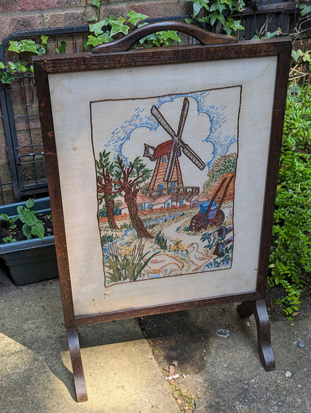 Antique Genuine Dutch Screen, Embroidered Fire Screen, Dutch Scene ...