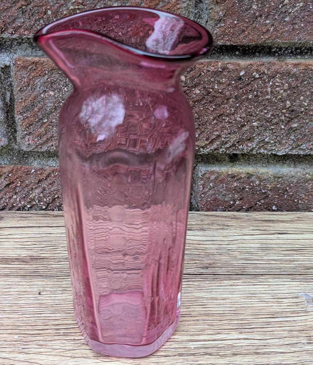 Hand Blown Pink Glass, Unusual Entrance Shape, Easy Pourer, Scar on ...