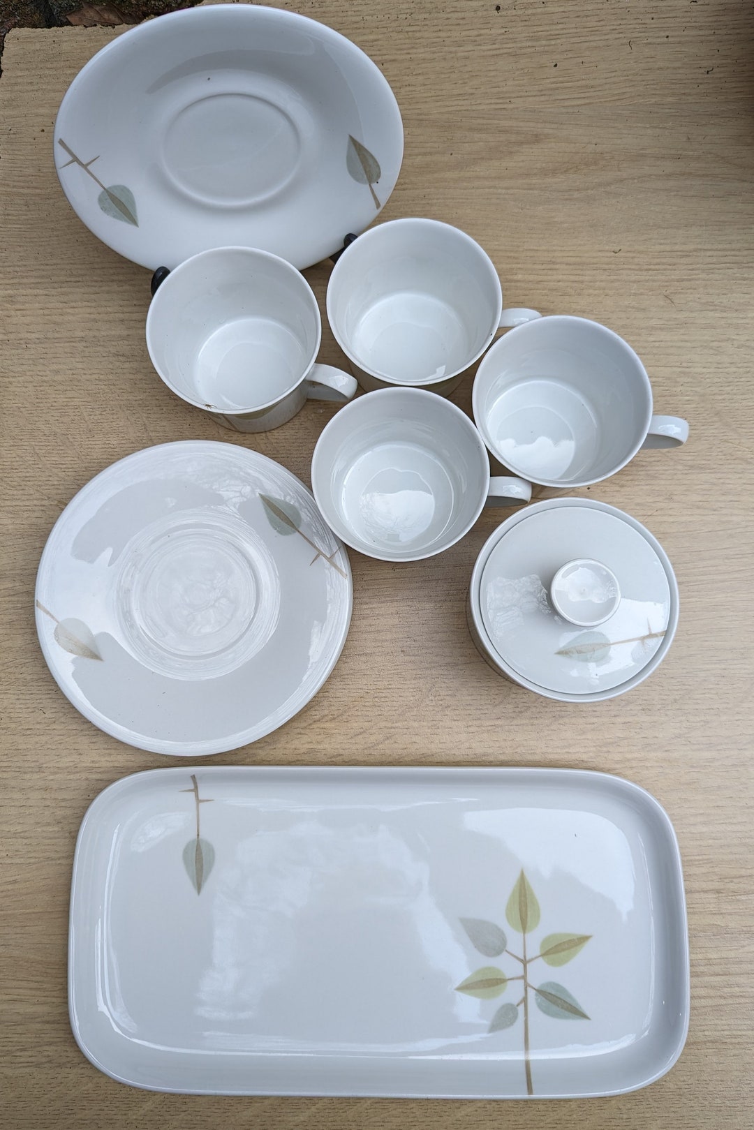 Zeh Scherzer Bavarian Porcelain Green Leaves China Platter/sandwich ...