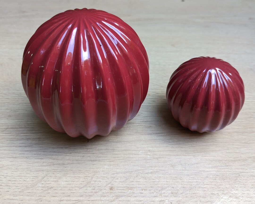 Two Dark Red Ribbed Pottery Orbs - Etsy
