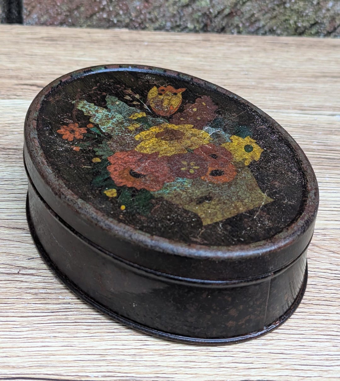 Rowntree’s Oval Chocolate Tin – C.1930 – Floral Painted Lid – Early ...