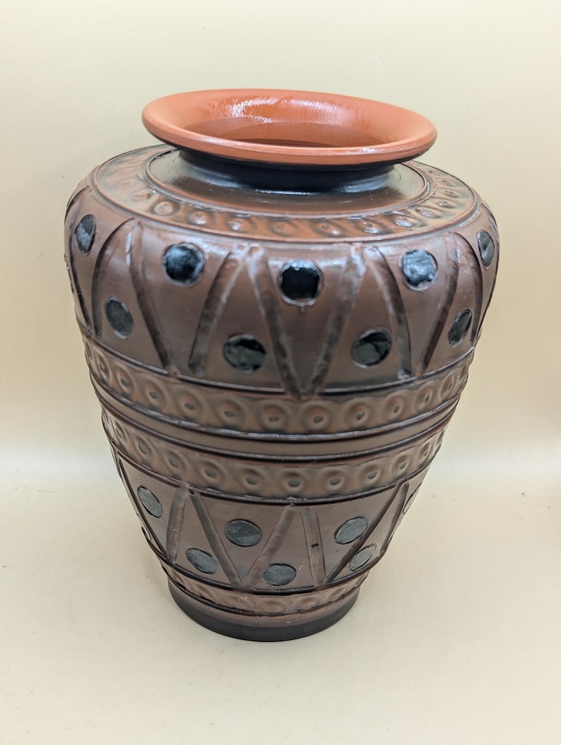 Geometric Design Ceramic Vase From the 1960s, Hand Decorated, Carved ...