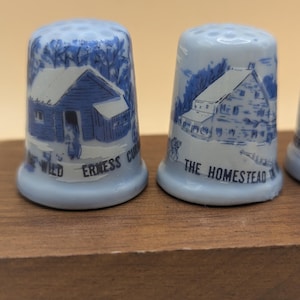 Vintage FOUR Rare Porcelain Thimbles Currier & Ives the Old Homestead ...