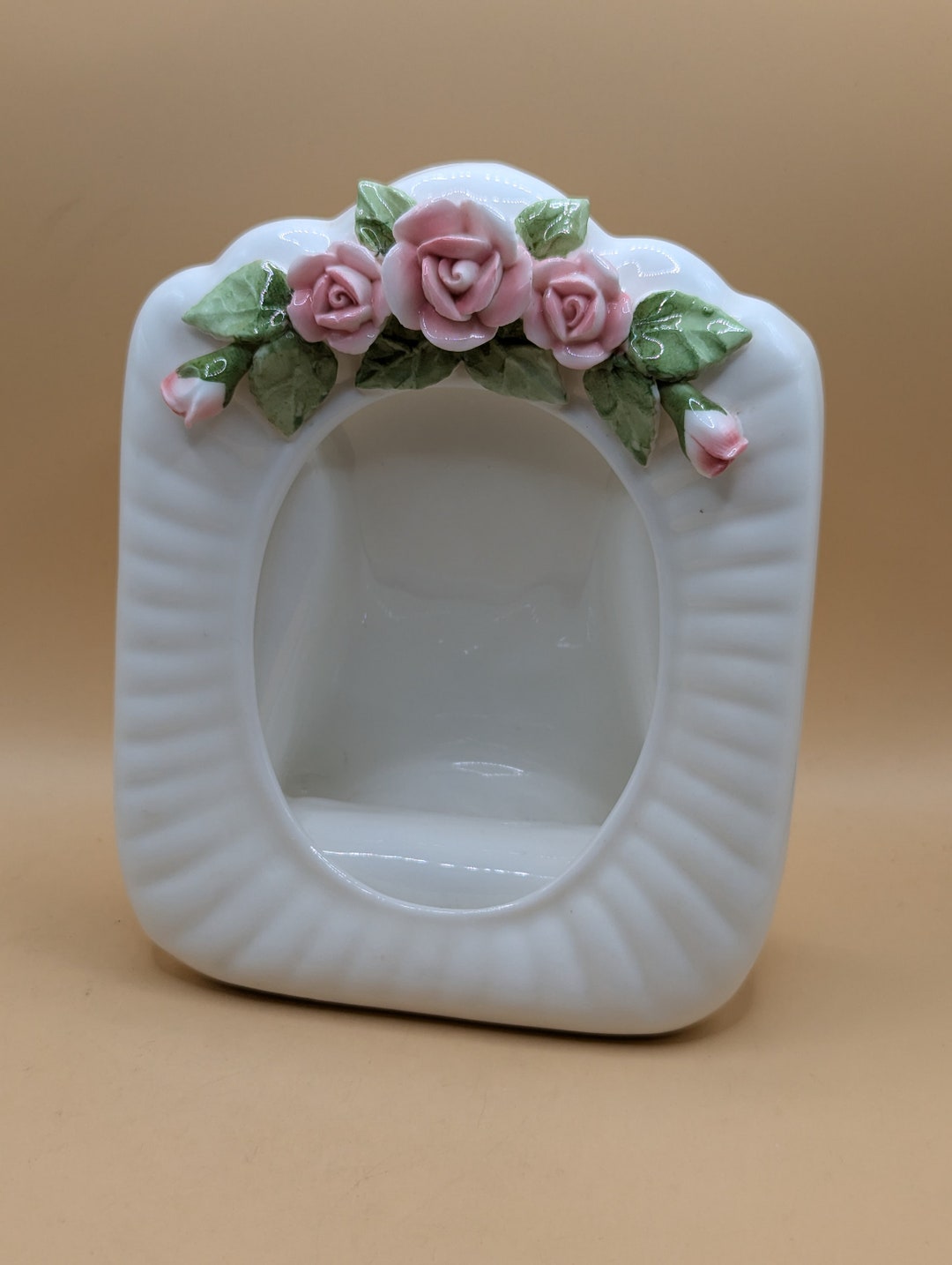 Vintage St Michael Pink Flower Porcelain Picture Frame Farmhouse Rustic ...