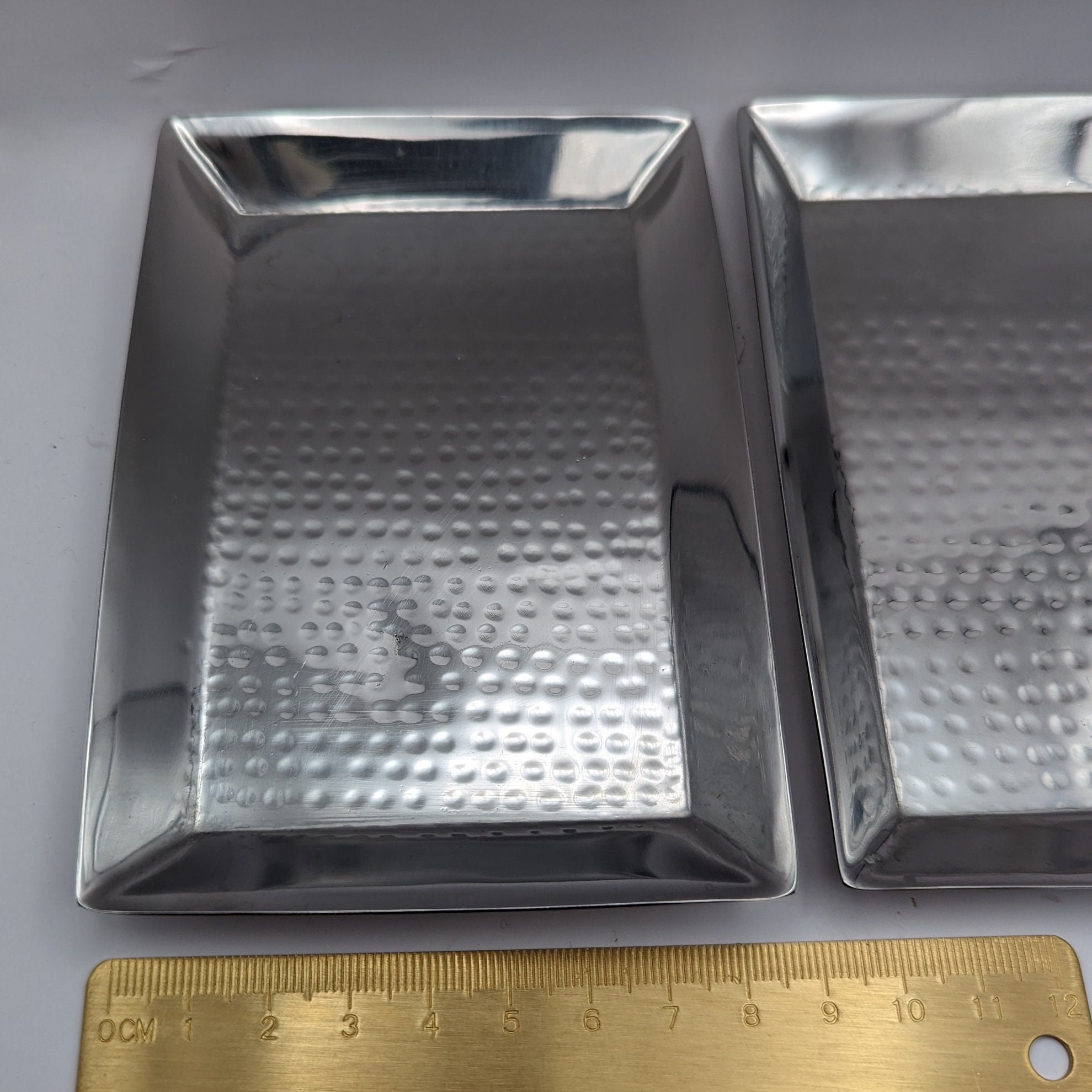 Two Rectangle Serving Trays Hammered Stainless Steel, Multipurpose for ...