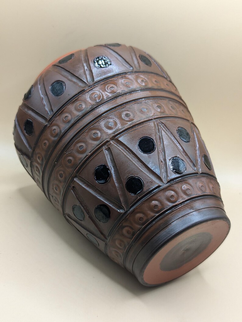 Geometric Design Ceramic Vase From the 1960s, Hand Decorated, Carved ...