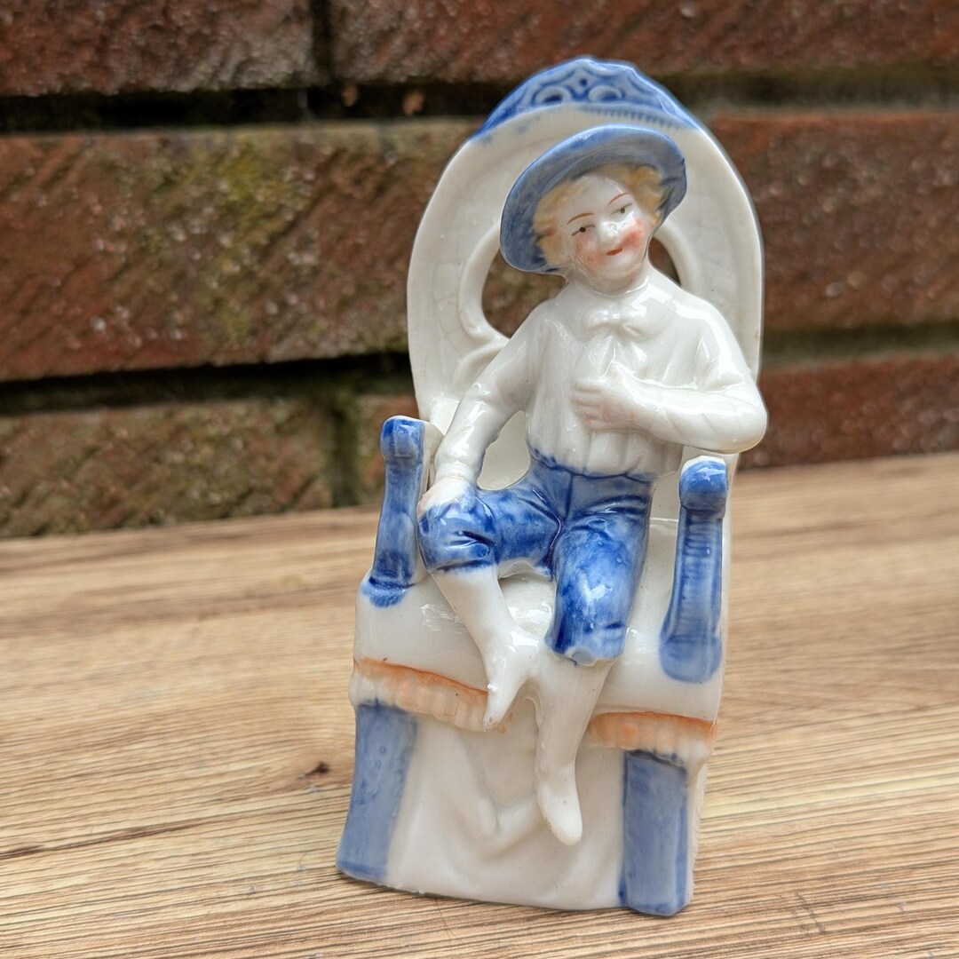 Antique Blue White Porcelain Boy Seating Figurine 5.25''H - Etsy
