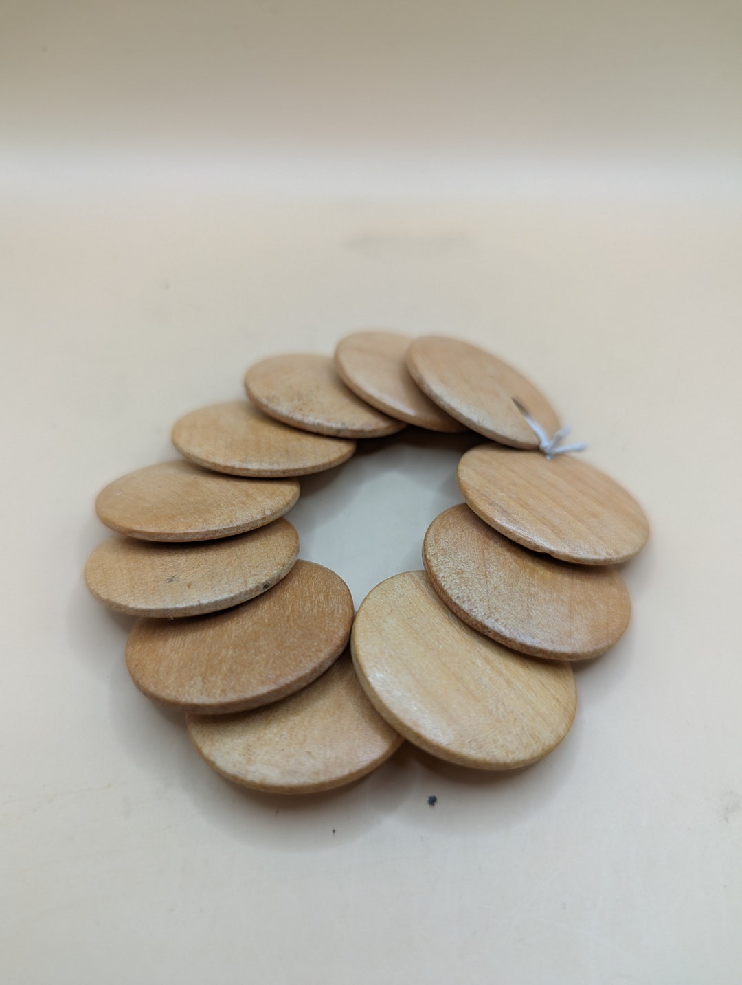1970s Wooden Round Flat Ish Disks Attached by Elastic - Etsy