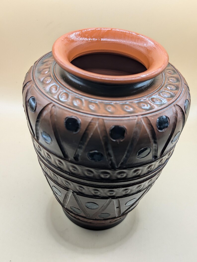 Geometric Design Ceramic Vase From the 1960s, Hand Decorated, Carved ...