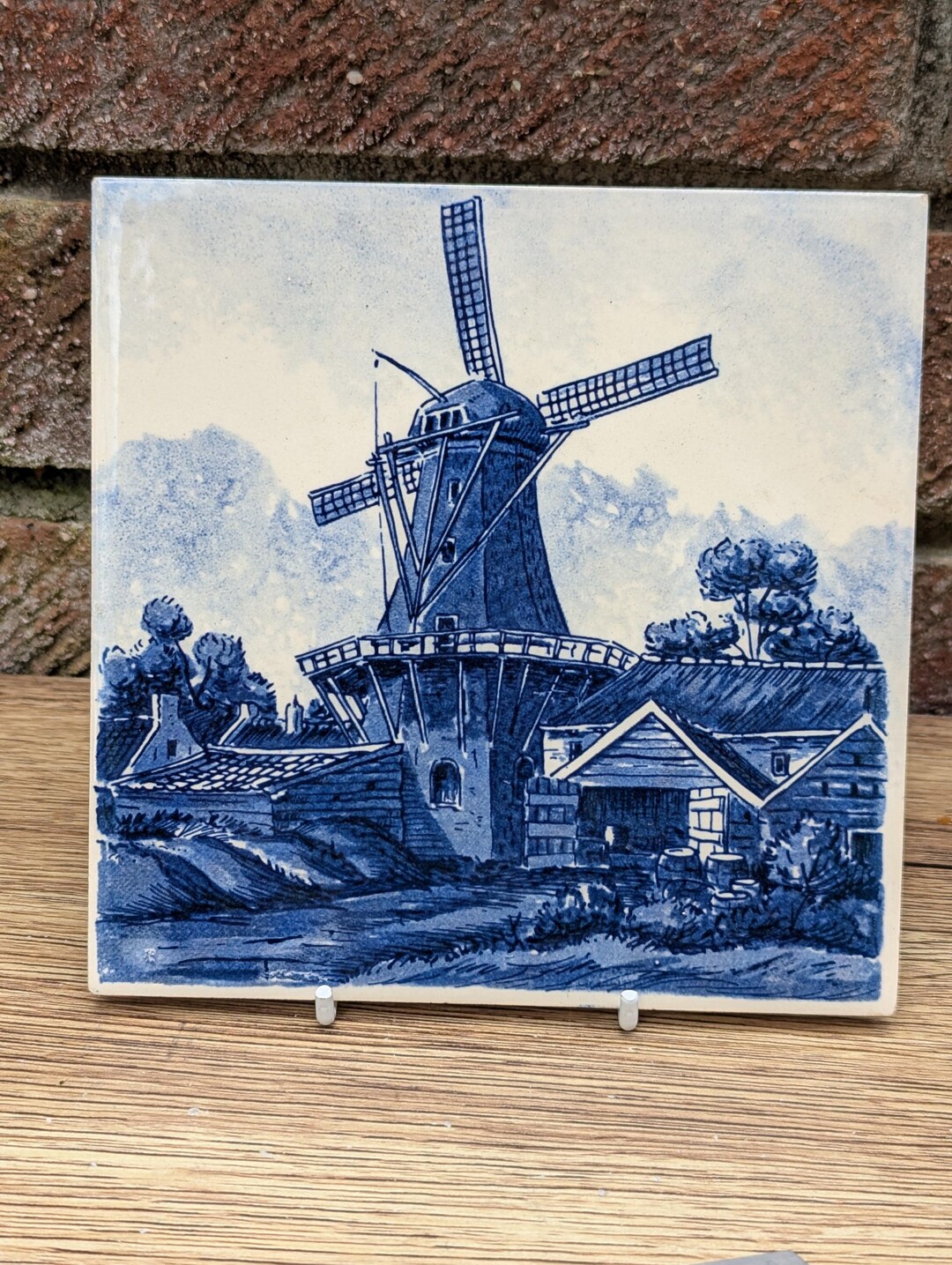 Vintage Delft Holland Handmade Ceramic Tile Windmill & Farm House Blue ...