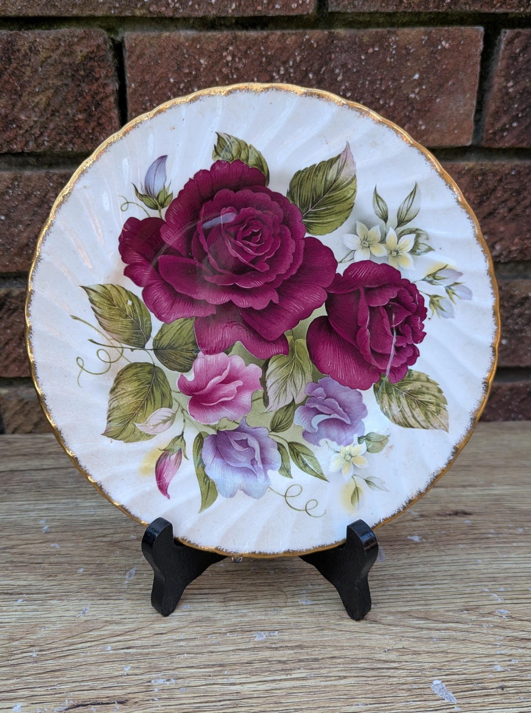 1960s English Bone China Rose Cabinet Plate Floral Gold Gilt Vintage ...