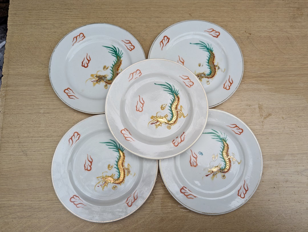 Five Japanese Porcelain Golden Dragon Plates - Etsy