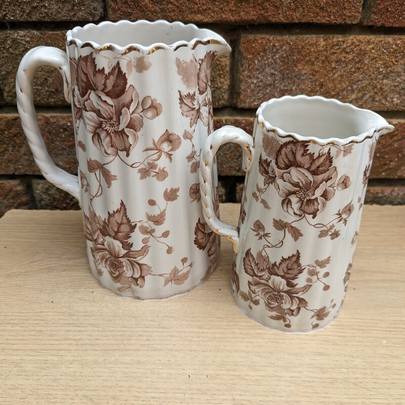 Brown Transferware Pitcher - Etsy