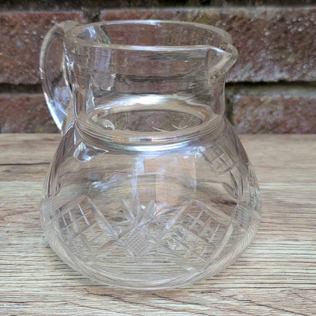 Beautiful Antique Glass Jug, Starburst Design Throughout, Weighted and ...